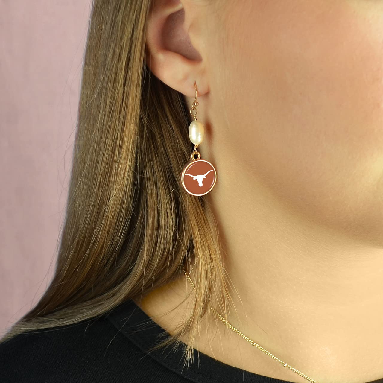 Texas Longhorns Diana Gold and Pearl Dangle Earrings Jewelry Gift UT