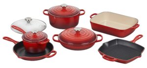 le creuset signature enameled cast-iron cookware set, 10-piece, cerise