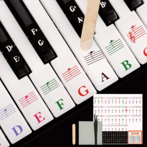 piano keyboard removable stickers for 88/76/61/54/49/37 key for beginners, musical note stickers with guide, stick, tweezers, cleaning cloth