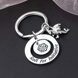 AKTAP Game Inspired Keychain Dragons Jewelry Roll for Initiative RPG Gift for Gamer Keyring