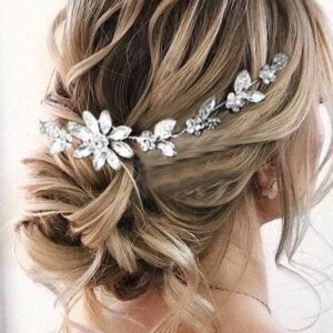 Unsutuo Crystal Bride Wedding Hair Vine Silver Flower Bridal Hair Headpiece Rhinestone Hair Pieces for Women and Girls