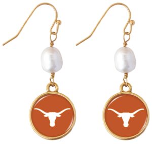 texas longhorns diana gold and pearl dangle earrings jewelry gift ut