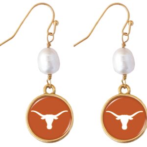 Texas Longhorns Diana Gold and Pearl Dangle Earrings Jewelry Gift UT