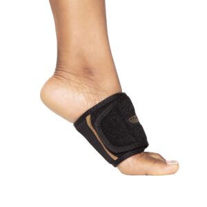 copper fit rapid relief plantar fascia arch foot wrap with hot or cold gel pack, black, adjustable