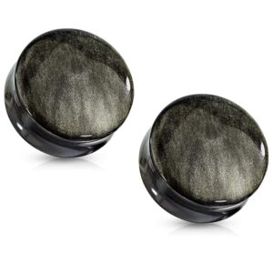 pierced owl natural golden obsidian stone convex double flared saddle plug gauges, sold as a pair (25mm (1"))