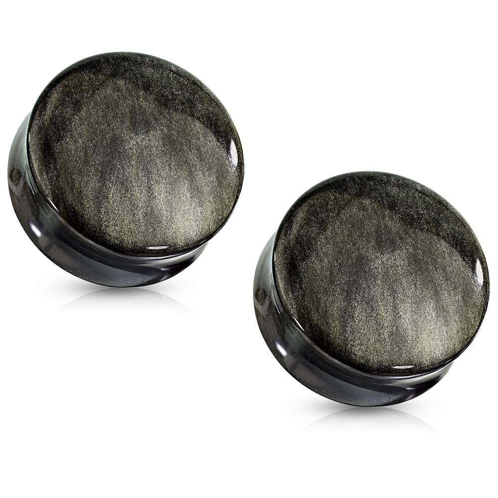 Pierced Owl Natural Golden Obsidian Stone Convex Double Flared Saddle Plug Gauges, Sold as a Pair (25mm (1"))