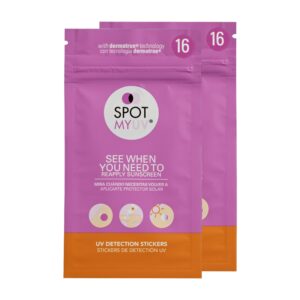 spotmyuv uv detection stickers for sunscreen with patented dermatrue spf sensing technology | know when to reapply sunscreen to help prevent sunburn - 32 count