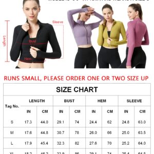 Women's Naked Felling Full Zip Running Jacket Track Workout Yoga Crop Top Lightweight Long Sleeve Soft Sweatshirt Outerwear Activewear Black