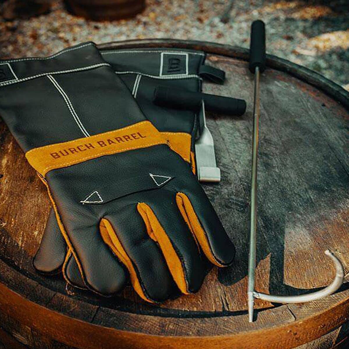 Burch Barrel Stockman's Leather Grill Gloves with Extra Long Thick Cuffs | Our Grilling Gloves are Made with 100% Genuine Leather and Heat Resistant Fabrics | Designed with Slicing and Dicing in Mind