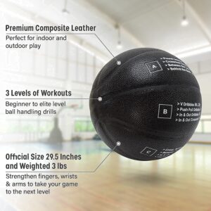 Zo Athletics Weighted Basketball - Workout Included on The 3lb Heavy Basketball for Training and Dribbling Drills - Basketball Training Equipment for Adults and Youth (Black)