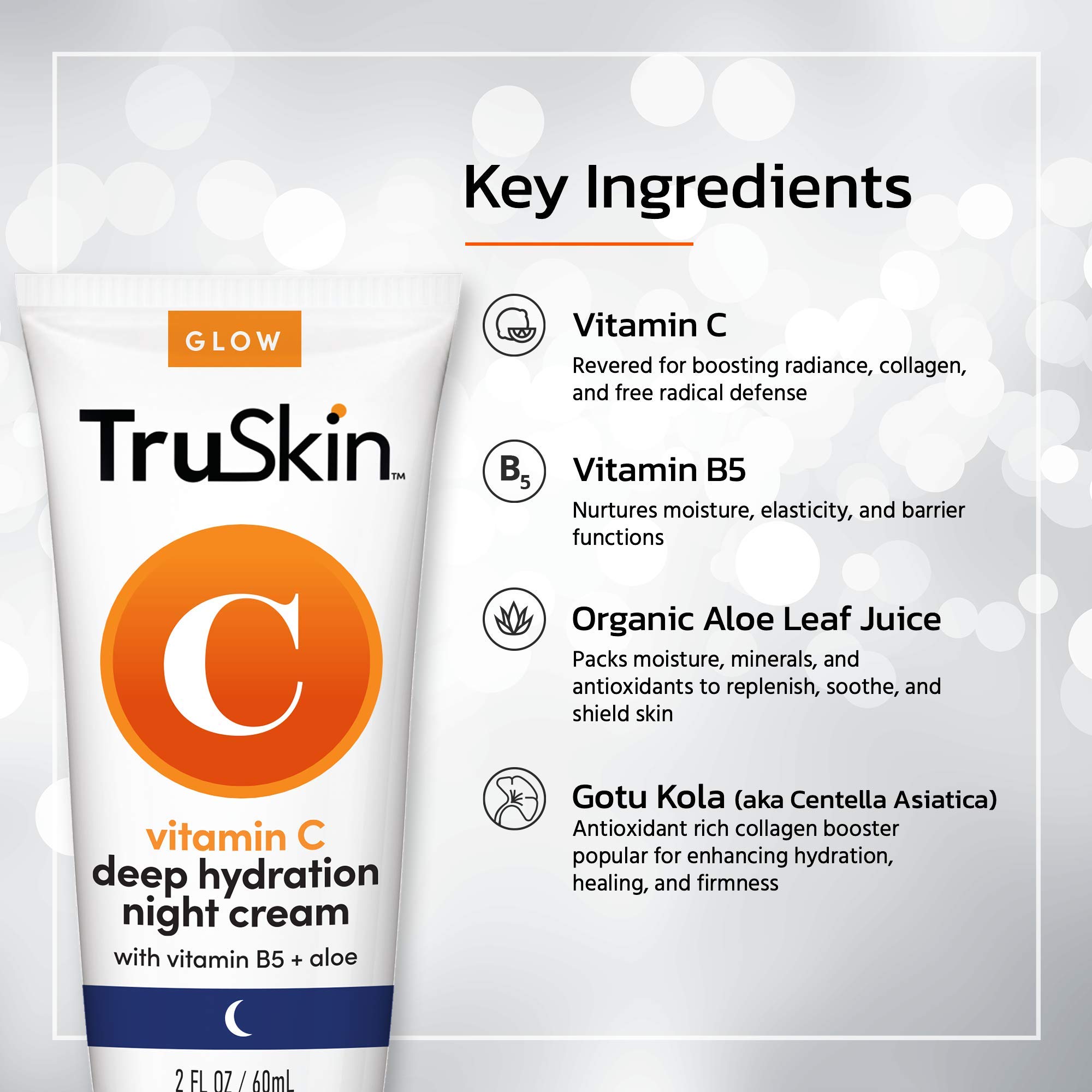 TruSkin Vitamin C Night Cream – Collagen Supporting Blend with Cocoa Butter, Vitamin B5, Botanical Essential Oils – Brightening and Firming Skin, Face & Neck, 2 Fl Oz