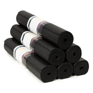 sunshine yoga voyage yoga mat, 6 pack, 72" x 24" professional studio and gym bulk yoga mats, 5mm thick, durable, anti-tear, non slip fitness and exercise mats, black