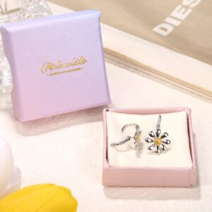 MILACOLATO 925 Sterling Silver Daisy Earrings 18K White Gold Plated Leverback Earrings Dainty Daisy Flower Drop Dangle Earrings Hypoallergenic Daisy Flower Jewelry Gifts for Women for Sensitive Ears-1