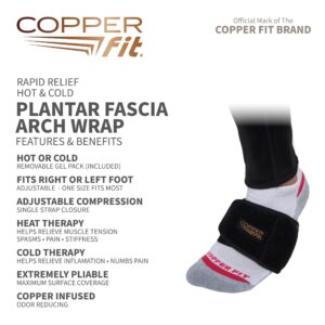 Copper Fit Rapid Relief Plantar Fascia Arch Foot Wrap with Hot or Cold Gel Pack, Black, Adjustable