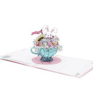 Liif Teacup Easter Bunny Gift 3D Greeting Pop Up Easter Card, Happy Easter Card For Kids, Grandson, Granddaughter, Children, Boy, Girl - Cute, Funny, Religious | With Envelop