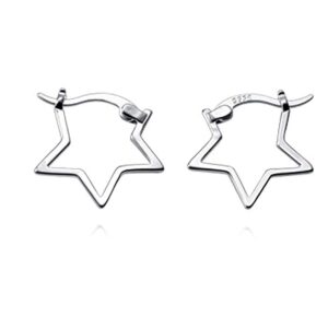 Reffeer Solid 925 Sterling Silver Minimalist Hoop Earrings Cute for Women Teen Girls Star Huggie Earrings Hoop (A-Silver)