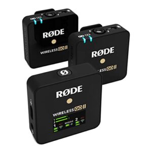 rØde wireless go ii dual channel wireless system with built-in microphones with analogue and digital usb outputs, compatible with cameras, windows and macos computers, ios and android phones