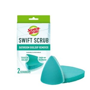 scotch-brite swift scrub bath cleaner scrubbers, soap scum remover for cleaning bathroom, bathroom scrubber pads safe for tile, 2 bathroom cleaner scrubbers