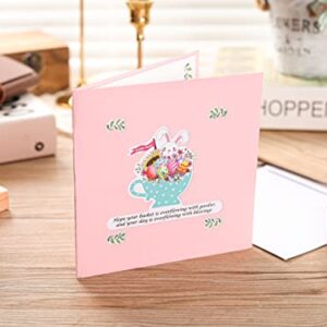 Liif Teacup Easter Bunny Gift 3D Greeting Pop Up Easter Card, Happy Easter Card For Kids, Grandson, Granddaughter, Children, Boy, Girl - Cute, Funny, Religious | With Envelop