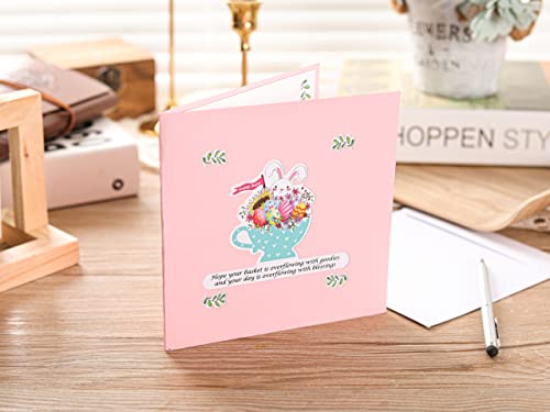 Liif Teacup Easter Bunny Gift 3D Greeting Pop Up Easter Card, Happy Easter Card For Kids, Grandson, Granddaughter, Children, Boy, Girl - Cute, Funny, Religious | With Envelop