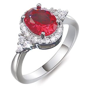 sdouefos 925 sterling silver red created oval ruby micro-inlaid zircon women's engagement ring(us code 9)