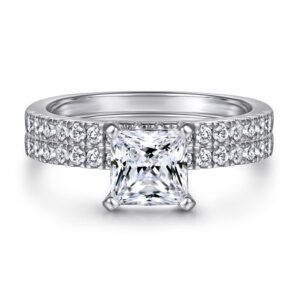 princess cut wedding ring sets for women bridal sets engagement ring set with 1-1/2 carat(ctw) moissanite 925 sterling silver 10k 14k 18k gold free engraving (925 sterling silver)