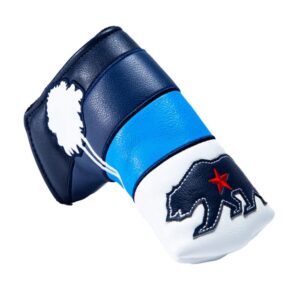 cmc design custom cali bear embroidered golf blade head cover - glove soft lining - design elements include applique and embossing - great fit for any club as golf head covers, blade putter cover