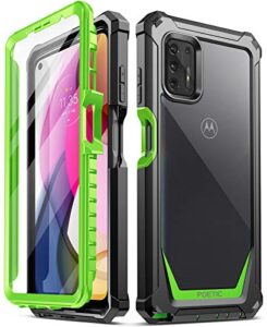 poetic guardian series case designed for motorola moto g stylus (2021), full-body hybrid shockproof bumper cover with built-in-screen protector,green/clear