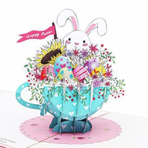 Liif Teacup Easter Bunny Gift 3D Greeting Pop Up Easter Card, Happy Easter Card For Kids, Grandson, Granddaughter, Children, Boy, Girl - Cute, Funny, Religious | With Envelop