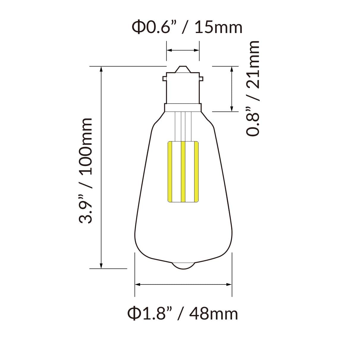 Dream lighting LED Edison Bulb 3W, 150 Lumens, Warm White 3000K, LED Vintage Replace Globe Dinette Light Fixtures, Pack of 2