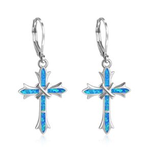 onefinity opal cross earrings sterling silver cross dangle drop earring cross leverback earrings for women