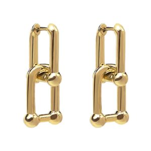 u shape pin chunky earring gold plated link chain chunky circle hoop earrings chunky u shaped pinball linked drop earrings paperclip link dangle earrings jewelry for women - u shape