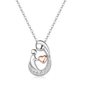 milacolato mother pendant necklaces s925 sterling silver mother daughter necklaces 18k white gold filled mom and child heart birthstone necklace mother's day gifts for mom new mum grandma women wife