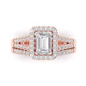 clara pucci 1.57 ct emerald cut clear simulated diamond 14k rose gold halo solitaire w/accents wedding engagement promise ring size 8