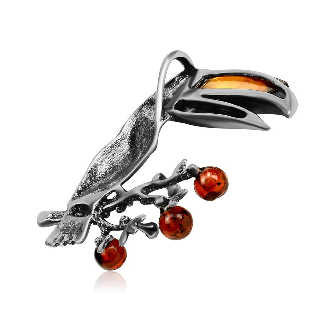 Ian and Valeri Co. Multicolor Amber Sterling Silver Toucan Bird Pendant