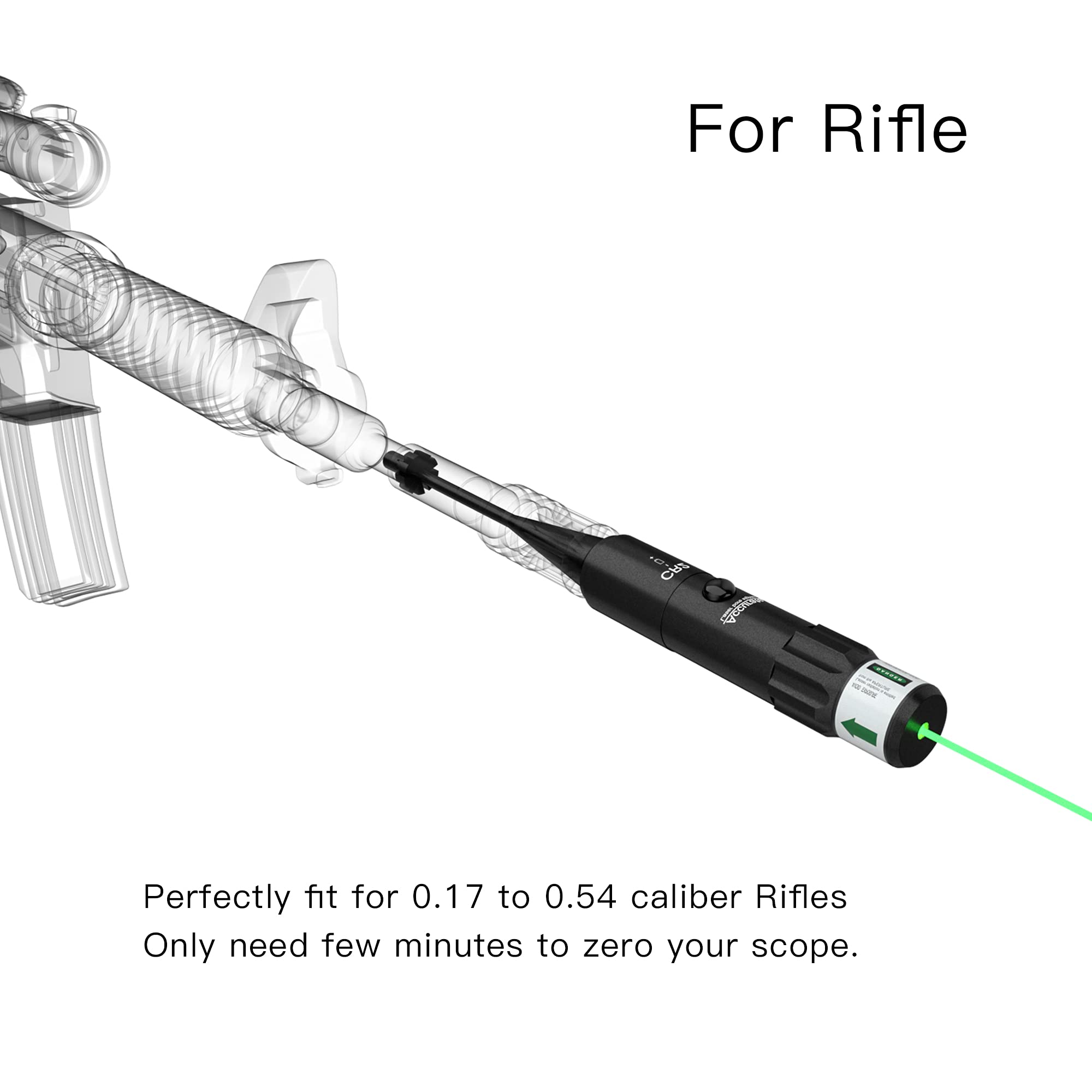 Tyseam BoreSighter Bore Sight kit Multiple Caliber, Laser Sight with Button Switch for .177 to .54 Caliber Rifles Handgun Hunting Scopes with 2 Sets of Batteries (Green Laser)