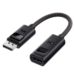 cable matters 8k displayport 1.4 to hdmi 2.1 adapter with 4k 120hz / 8k 60hz, 48 gbps unidirectional displayport to hdmi 2.1 cable adapter in black, support for rtx 3080/3090, rx 6800/6900 and more