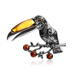 ian and valeri co. multicolor amber sterling silver toucan bird pendant