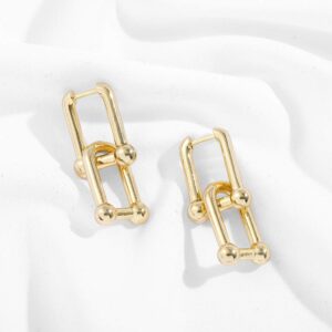 U Shape Pin Chunky Earring Gold Plated Link Chain Chunky Circle Hoop Earrings Chunky U Shaped Pinball Linked Drop Earrings Paperclip Link Dangle Earrings Jewelry for Women - U Shape