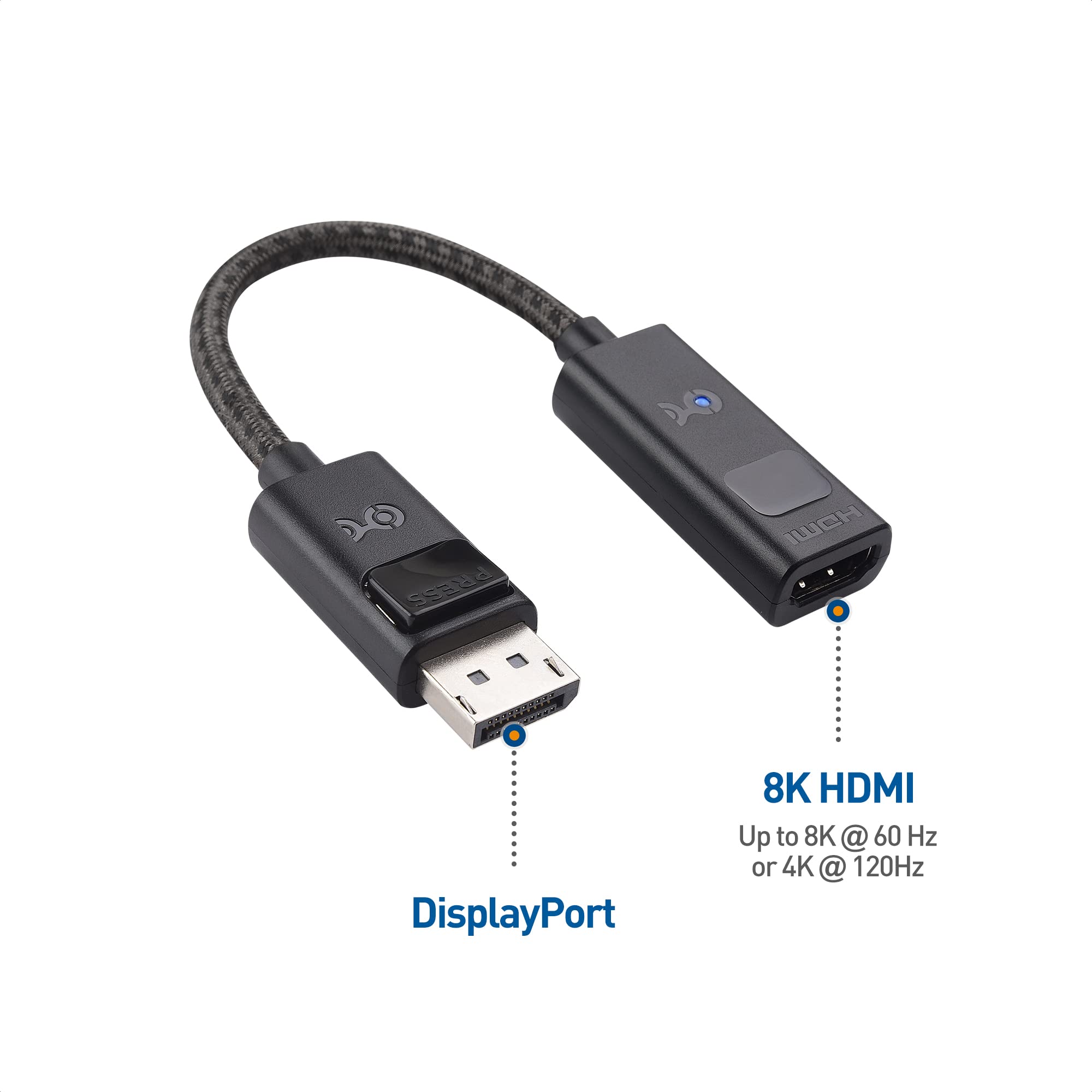 Cable Matters 8K DisplayPort 1.4 to HDMI 2.1 Adapter with 4K 120Hz / 8K 60Hz, 48 Gbps Unidirectional DisplayPort to HDMI 2.1 Cable Adapter in Black, Support for RTX 3080/3090, RX 6800/6900 and More