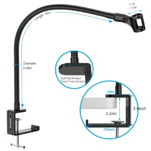 ZealSound Microphone Arm Stand,19 Inch Long Universal Gooseneck Desktop Mic Stand with 3/8" to 5/8" Adapter and Microphone Clip Holder, Upgraded Heavy Duty Desk Clamp for Blue Snowball Ice Mics Spark