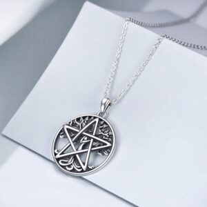 YFN Pentacle Pentagram Necklace Sterling Silver Tree of Life Pentacle Pentagram Pendant Necklace Pagan Witch Jewelry Gifts for Women Men