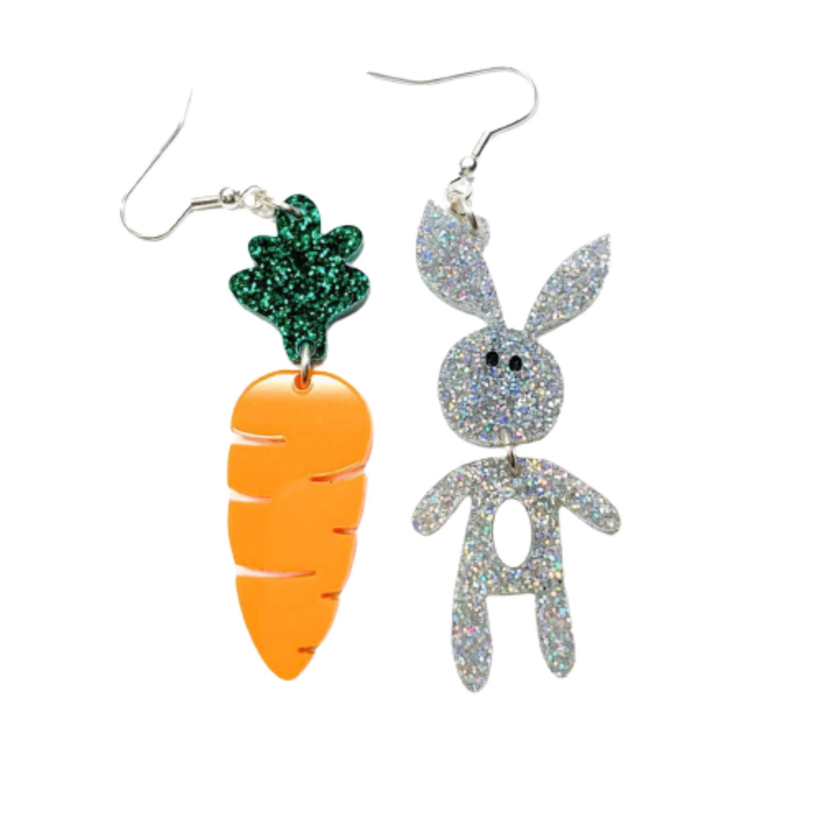 Easter Dangle Earrings Cute Acrylic Bunny Drop Earrings Asymmetric Rabbit Carrot Statement Dangle Earrings Fashion Resin Easter Holiday Jewelry Accessories for Women Girls-Acrylic