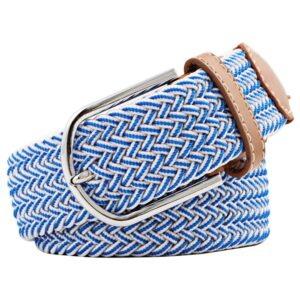 huyfhksd mixed color woven stretch braided belts for men and women fashion elastic belts, s, white and blue