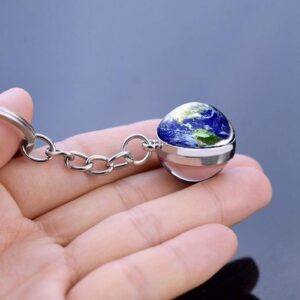 JWPavilion Solar System Planet keychain Accessories Pendant Glow In The Dark Galaxy Crystal Glass Ball Key Chain Rings Creative Gifts For Women Men Charms Luminous Globe Llaveros Keyring(Earth)