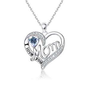 Sllaiss Love Heart Mom Necklace 925 Sterling Silver Birthstone Pendant Necklaces Birthday Mother's Day Jewelry Gift for Women