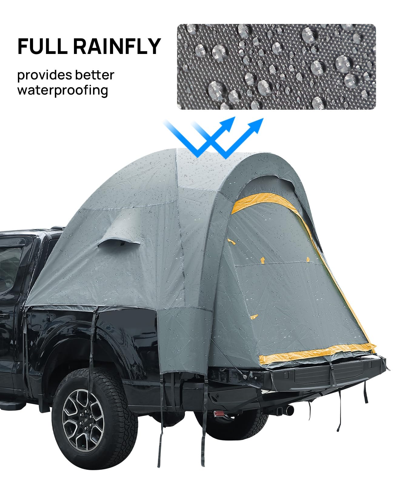 JoyTutus Pickup Truck Tent 2.0, Waterproof PU2000mm Double Layer for 2 Person, Portable Truck Bed Tent with Rainfly, 5.5'-6' Camping Preferred - Orange