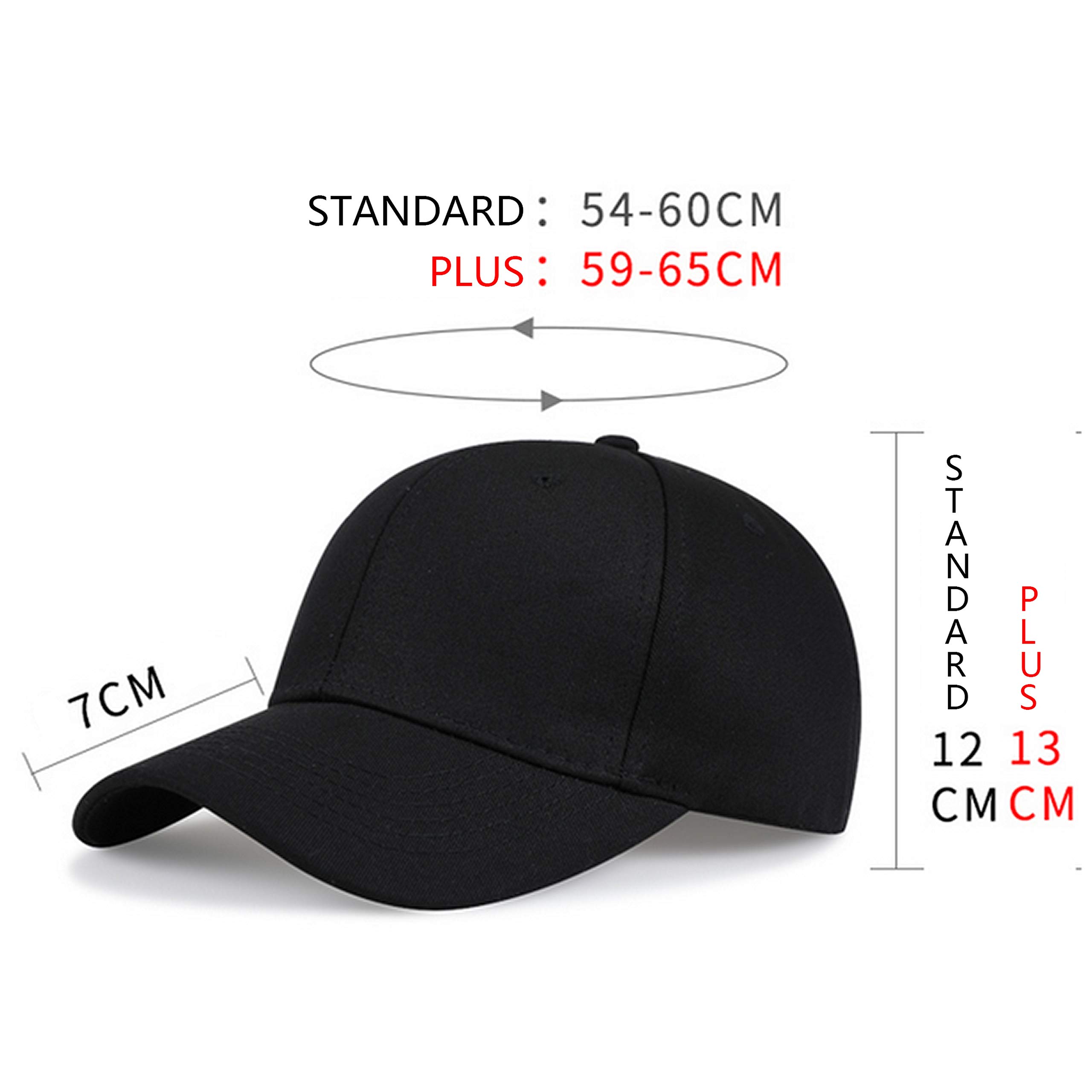 QOHNK Big Head Hat Tactical Shooting Sports Fishing Baseball Cap Outdoor Hunting Jungle Hats for Large Heads (Pure Version Cap-Black, Plus 23.2-25.6 inches (59-65cm))