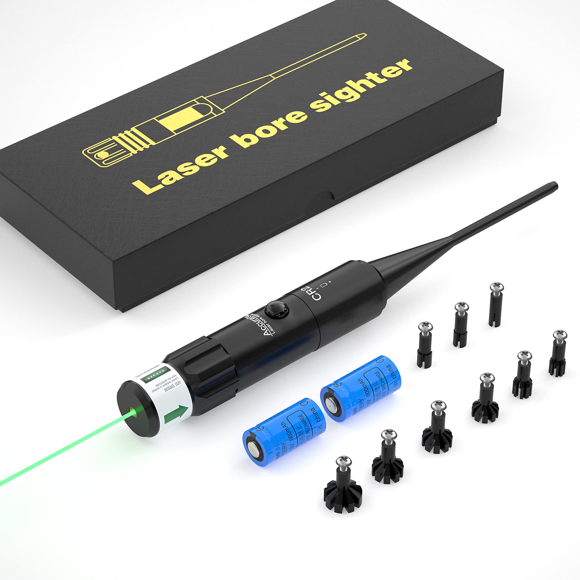 Tyseam BoreSighter Bore Sight kit Multiple Caliber, Laser Sight with Button Switch for .177 to .54 Caliber Rifles Handgun Hunting Scopes with 2 Sets of Batteries (Green Laser)