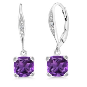 gem stone king 925 sterling silver 7mm cushion cut gemstone birthstone and white diamond drop dangle earrings for women